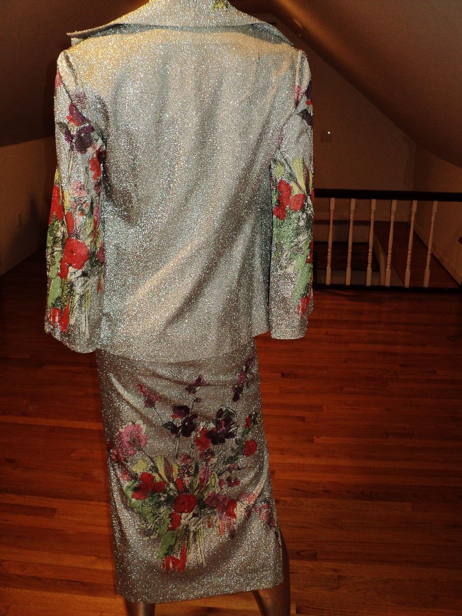Vintage Metallic Cheongsam Chipao hand painted lurex dress and jacket 1950