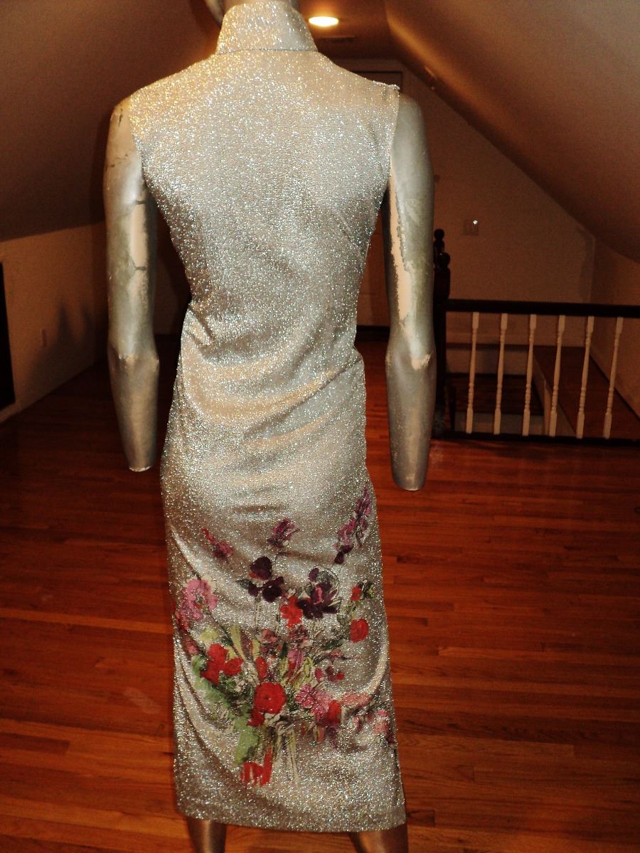 Vintage Metallic Cheongsam Chipao hand painted lurex dress and jacket 1950
