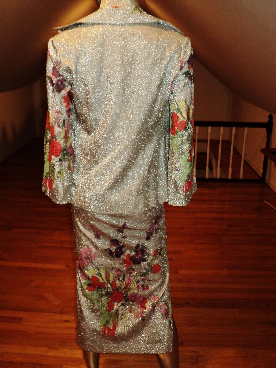 Vintage Metallic Cheongsam Chipao hand painted lurex dress and jacket 1950