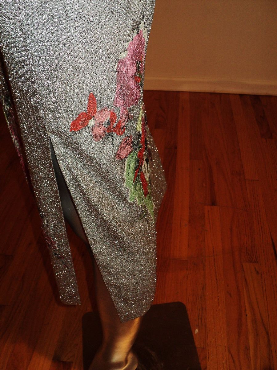 Vintage Metallic Cheongsam Chipao hand painted lurex dress and jacket 1950