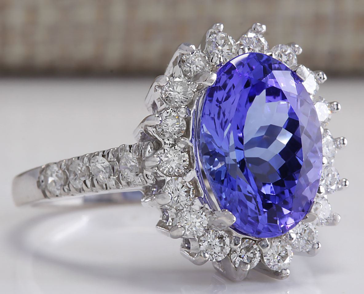 3.31CTW Natural Blue Tanzanite And Diamond Ring In 14K White Gold