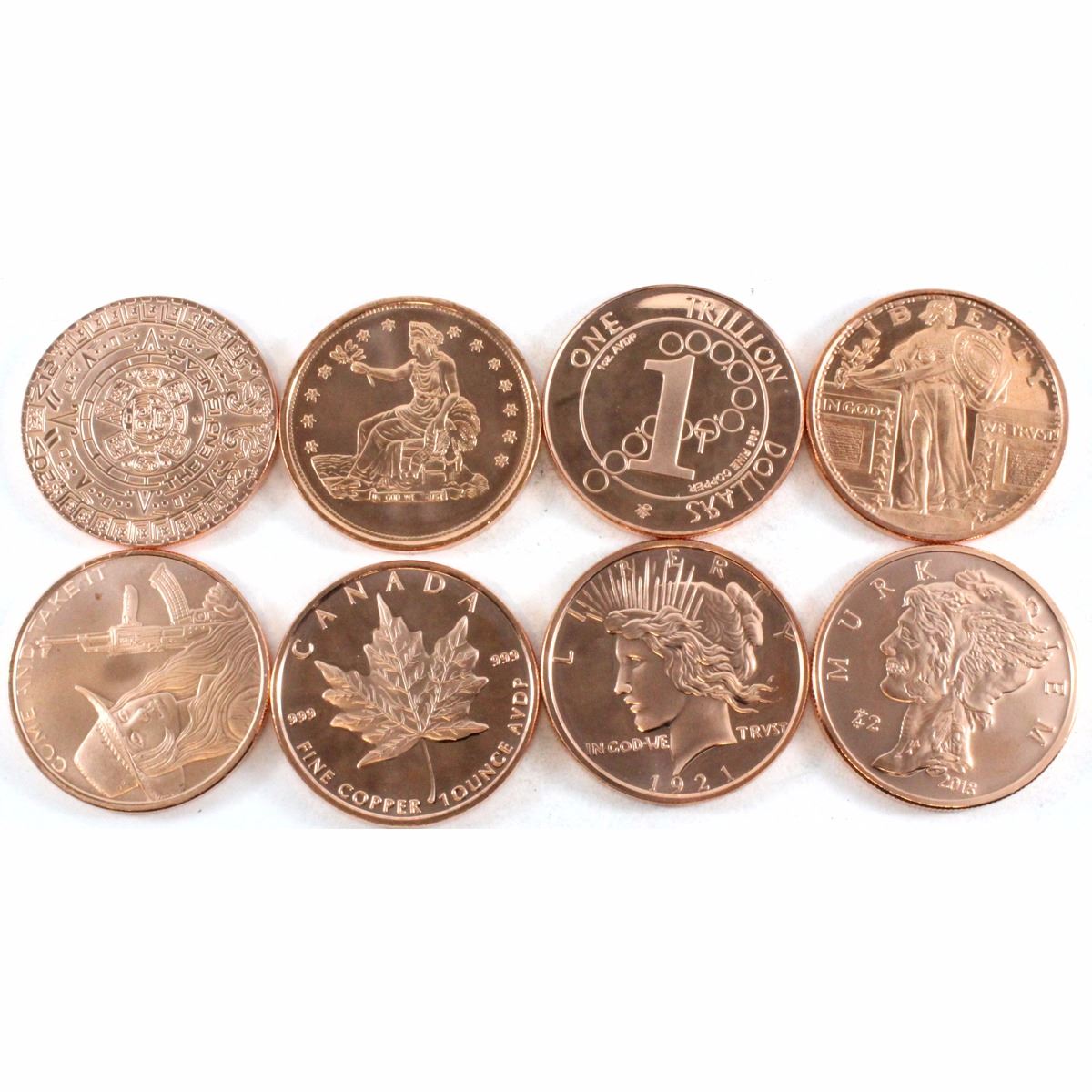 8x 1oz .999 Fine Copper Coins. You will receive 8 different versions of ...