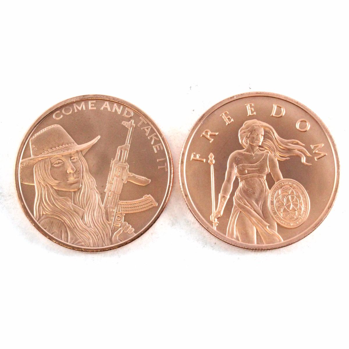 2015 "Come and Take it" & 2016 Freedom Girl 1oz .999 Fine Copper Rounds ...