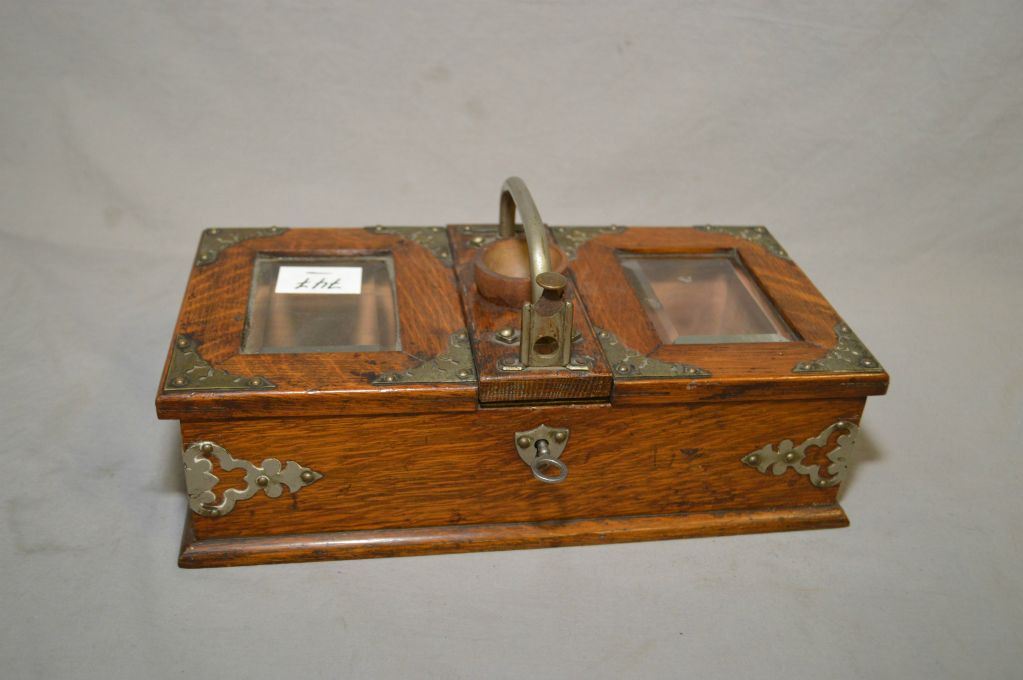 Antique Oak Table Top Humidor w/metal accents, bevel glass, fitted ...