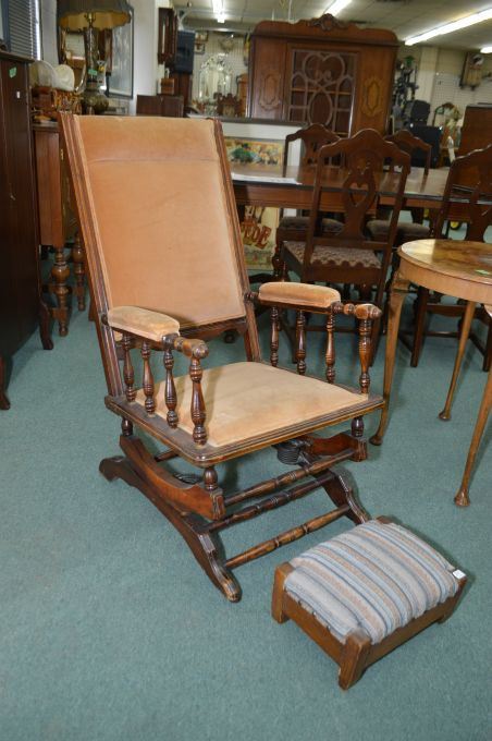 Antique platform rocker with spindle arm supports, upholstered seat ...