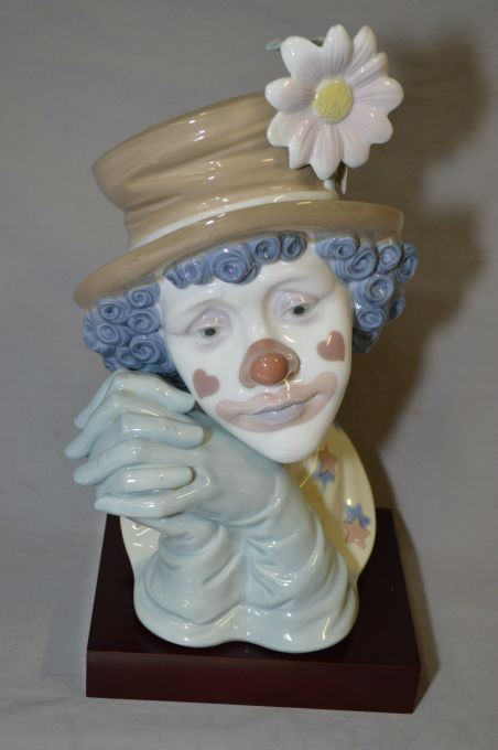 Lladro clown head "Melancholy" #5542, 111/2" plus base