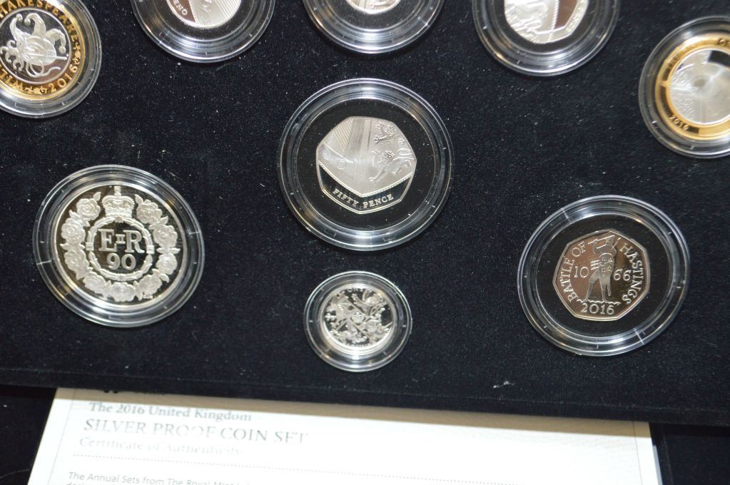 The Royal Mint 2016 United Kingdom silver proof set with sixteen coins ...