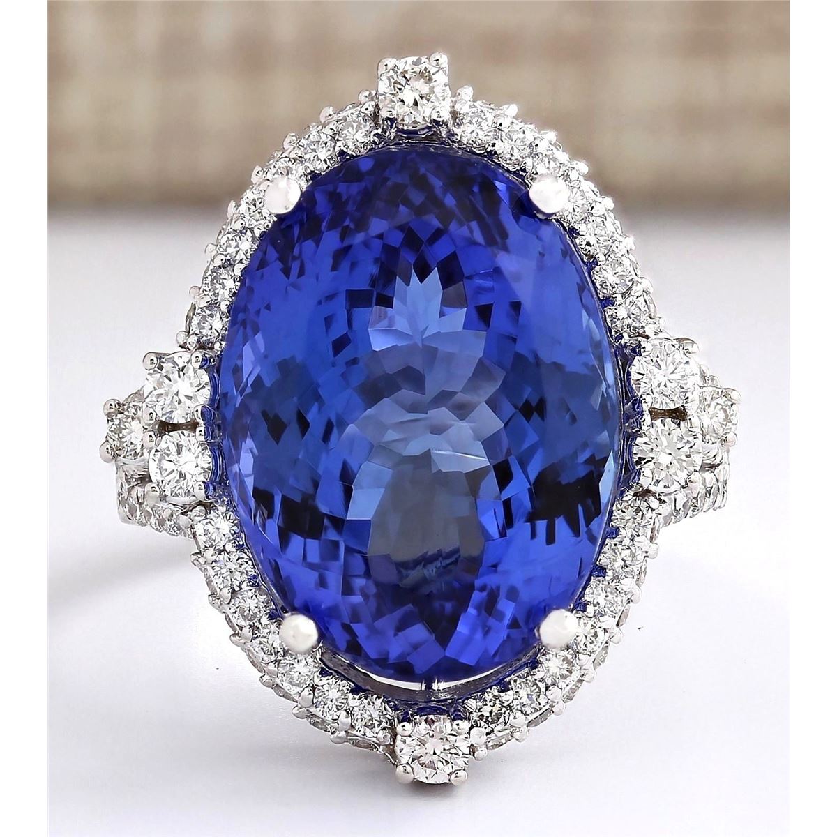 16.80 CTW Natural Blue Tanzanite And Diamond Ring 14k Solid White Gold