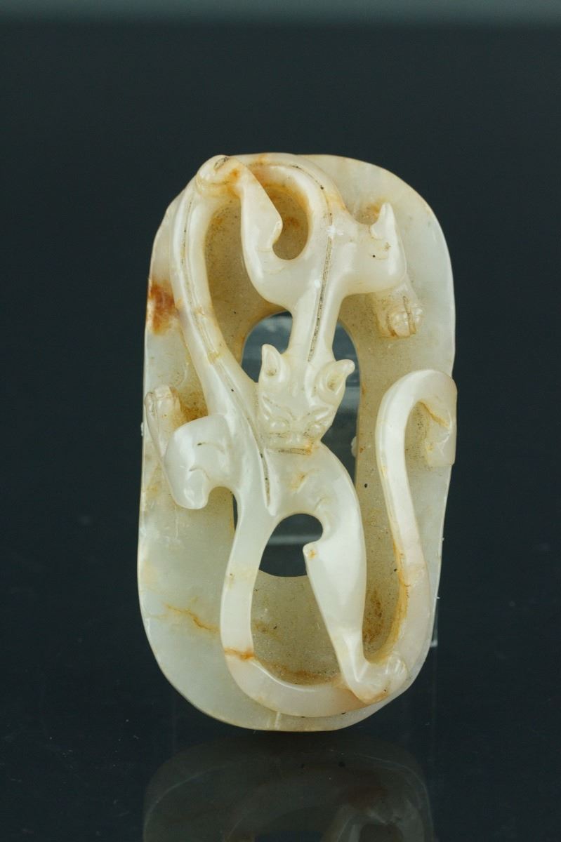 Chinese Han White Jade Carved Dragon Paperweight