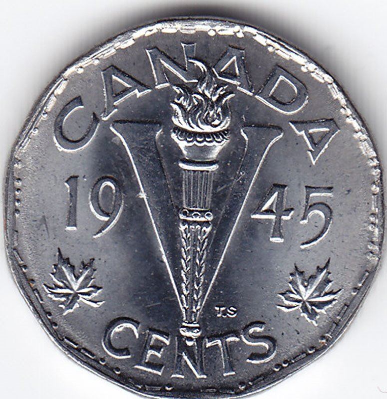 1945 Canada 5-Cent Nickel Coin - MS-65, Low Chrome