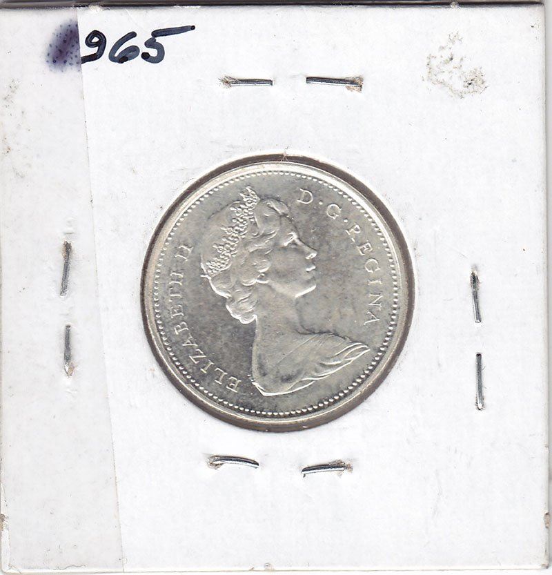 1965 Canada Silver 25-Cent Quarter Coin - Die Rotation ERROR