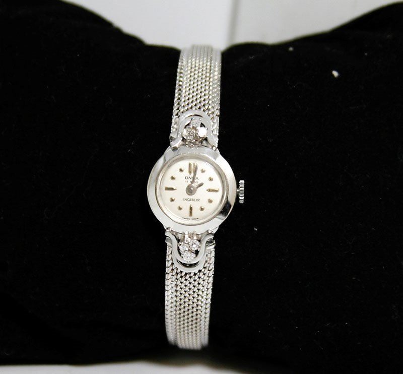 Vintage Ladies 18Kt White Gold ONSA 17Jewel Incabloc Swiss Wrist Watch ...