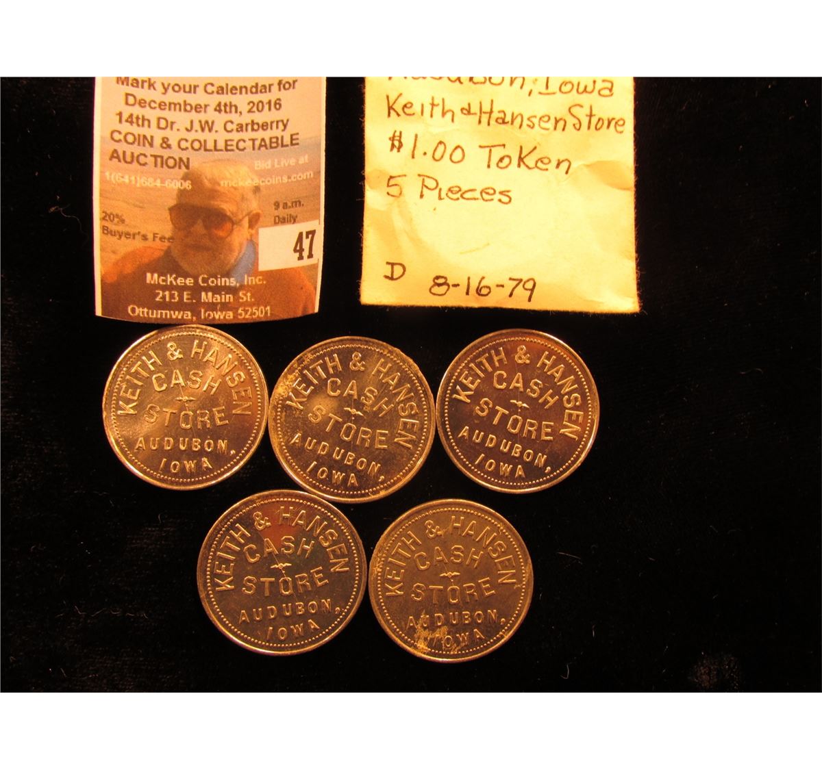 (5) "Keith & Hansen/Cash/Store/Audubon,/Iowa", "Good For/$1.00/In Trade ...