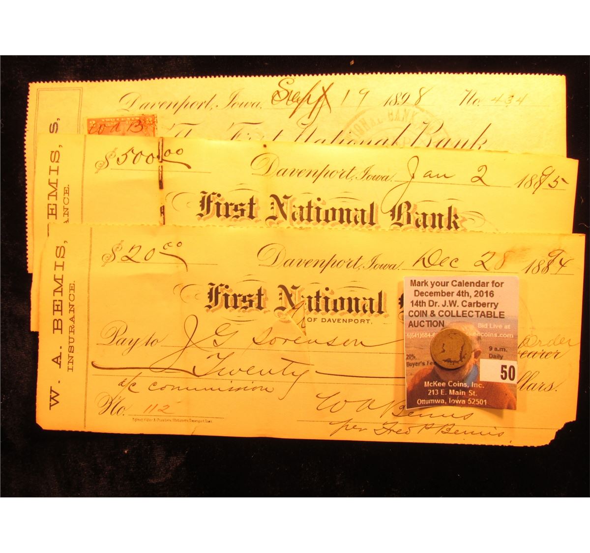 1831 Capped Bust Half Dime, AG; & (3) Old Davenport, Iowa "The First ...