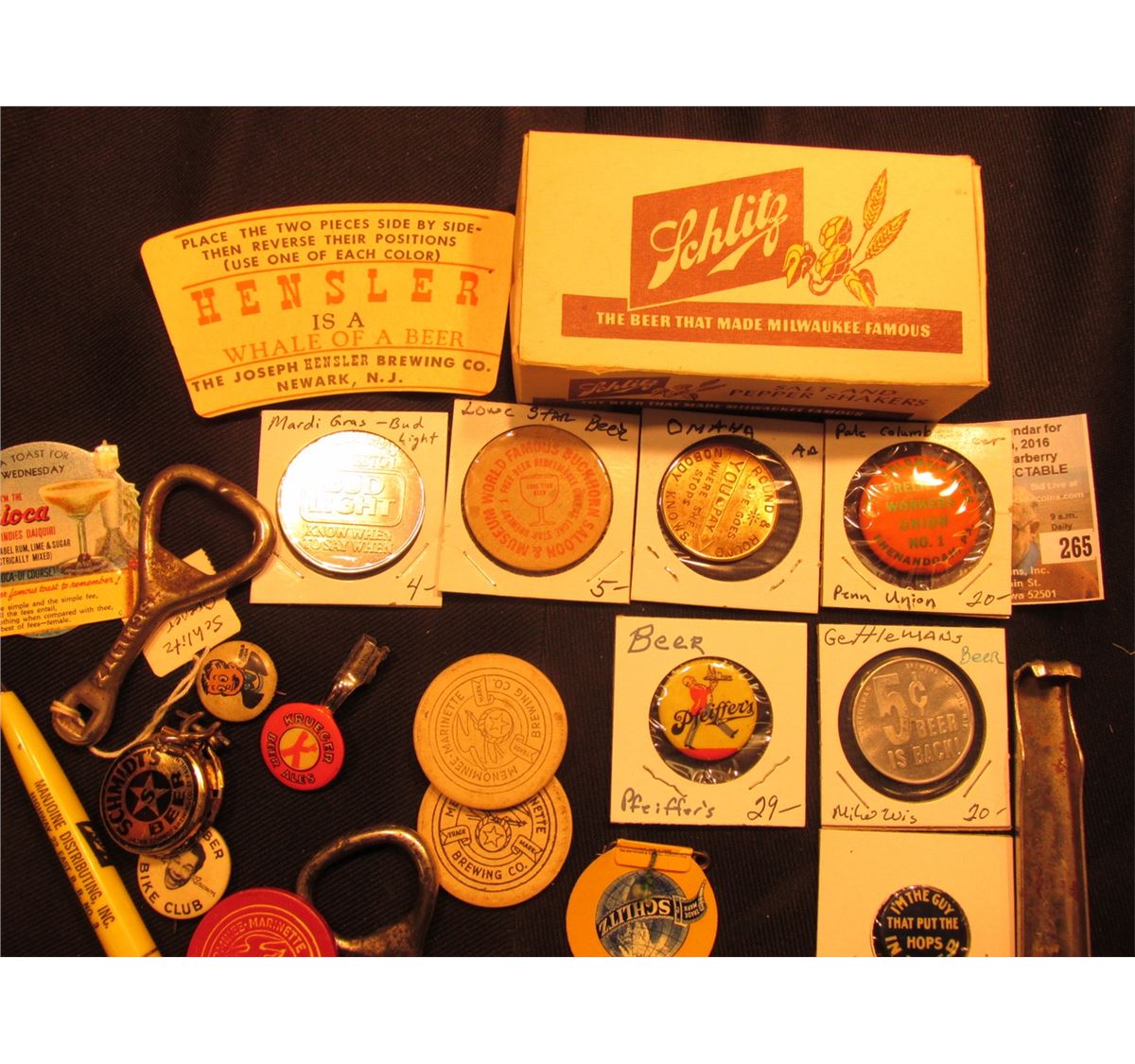 "Pale Columbia Beer…Shenandoah, Pa." Pin-back; "Pfeiffer's (Beer) Pin ...