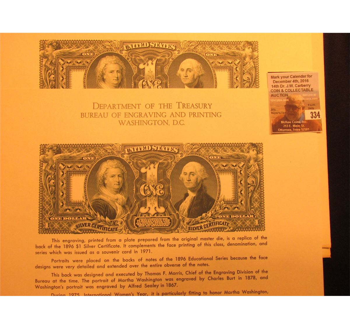 Pair of 1975 Los Angeles, Ca. Dept. of the Treasury Bureau of Engraving ...