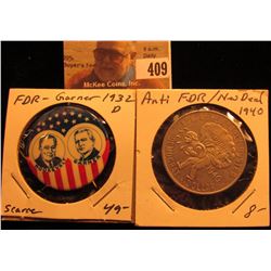 1940 Anti-FDR New Deal Democrat Dollar and 1932 Democratic FDR-Garner ...