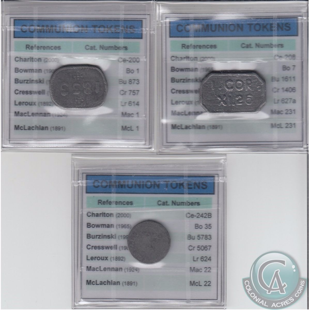 Tokens: 3x Communion Lead Tokens: 1833 Beauharnois, Church of Scotland ...