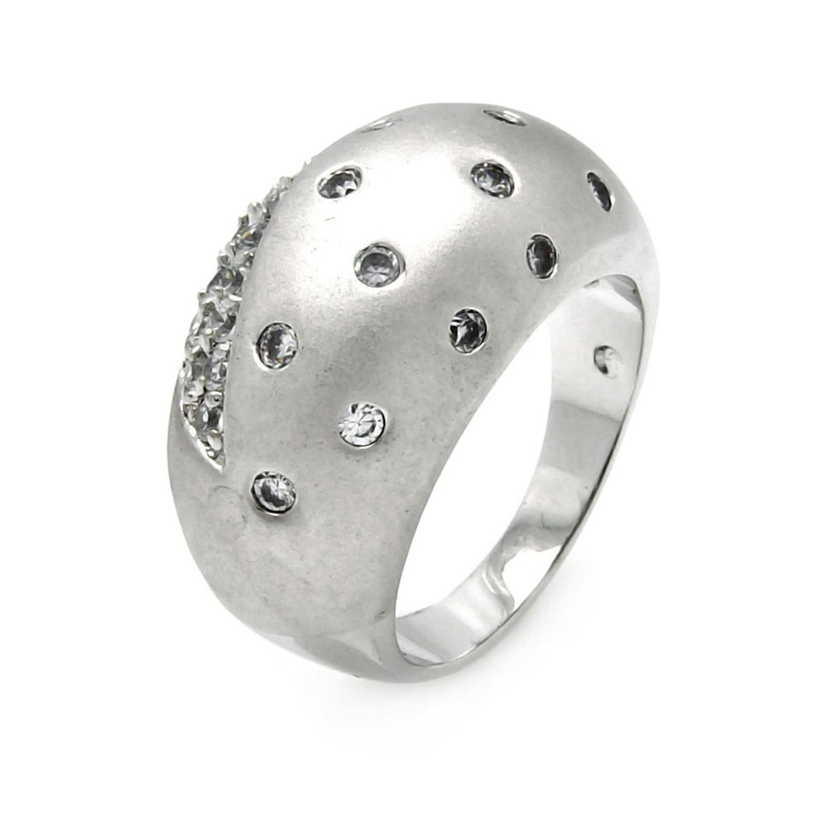 Rhodium Plated Brass Dots Clear CZ Dome Ring bbr00013
