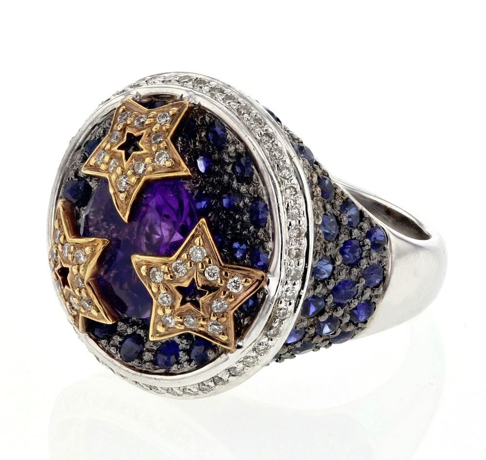 14KT Two Tone Gold Ladies Diamond and Gemstone Ring -# 9941