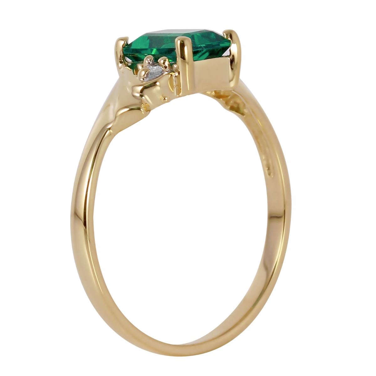 10KT Yellow Gold Created Lab Emerald & Diamond Ring -# 455