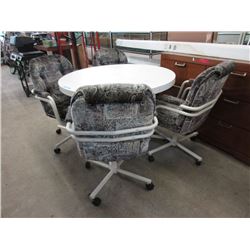 Arborite table with 4 rolling chairs