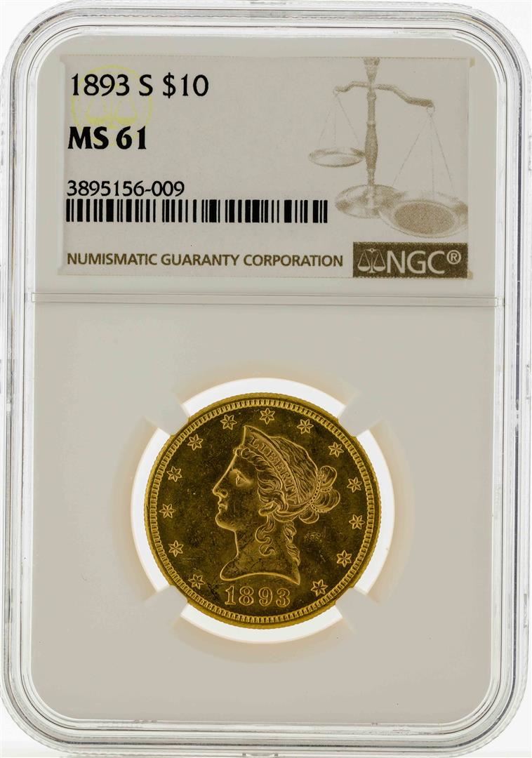 1893-S $10 Liberty Head Eagle Gold Coin NGC MS61