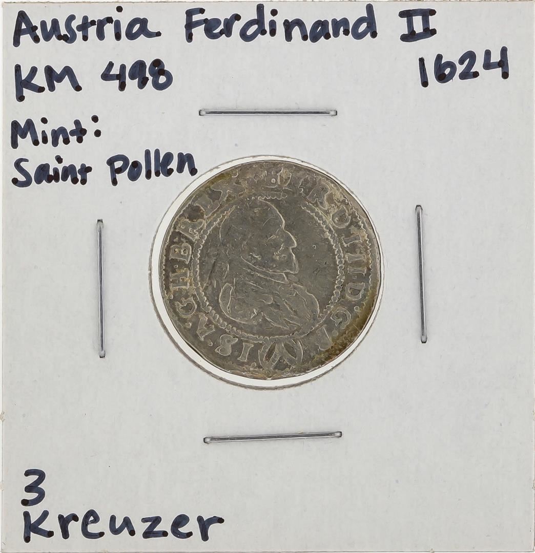 1624 Austria Ferdinand II 3 Kreuzer KM498 Coin