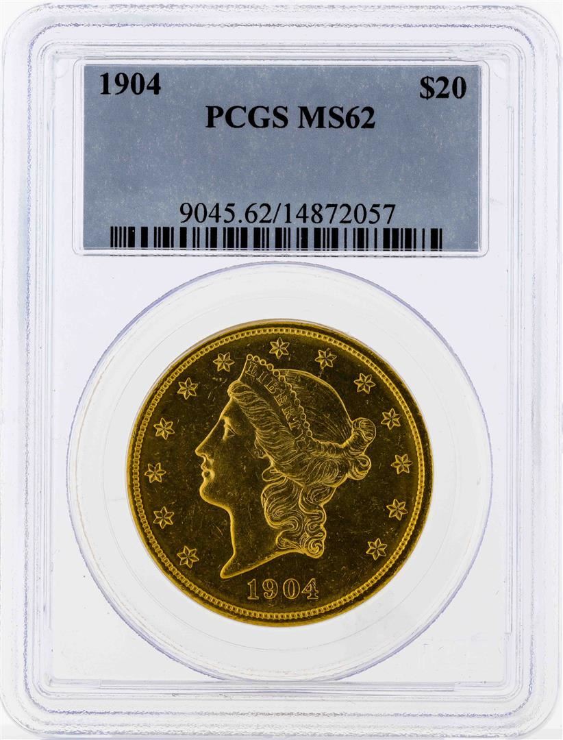 1904 $20 Liberty Head Double Eagle Gold Coin PCGS MS62