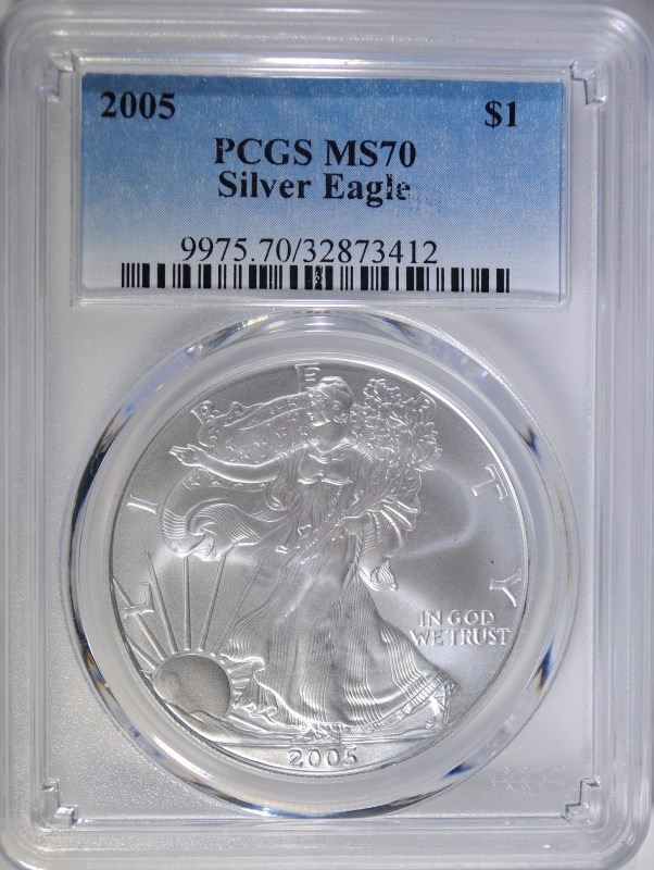 2005 AMERICAN SILVER EAGLE, PCGS MS-70 PCGS PRICE GUIDE=$300.00
