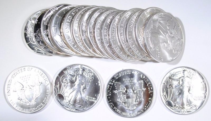 ROLL OF BU 1987 AMERICAN SILVER EAGLE ONE OUNCE .999 SILVER COINS ( 20 )
