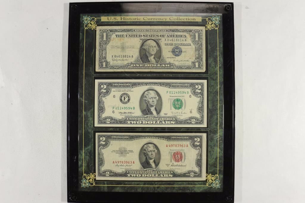FRAMED US HISTORIC CURRENCY COLLECTION CONTAINS: