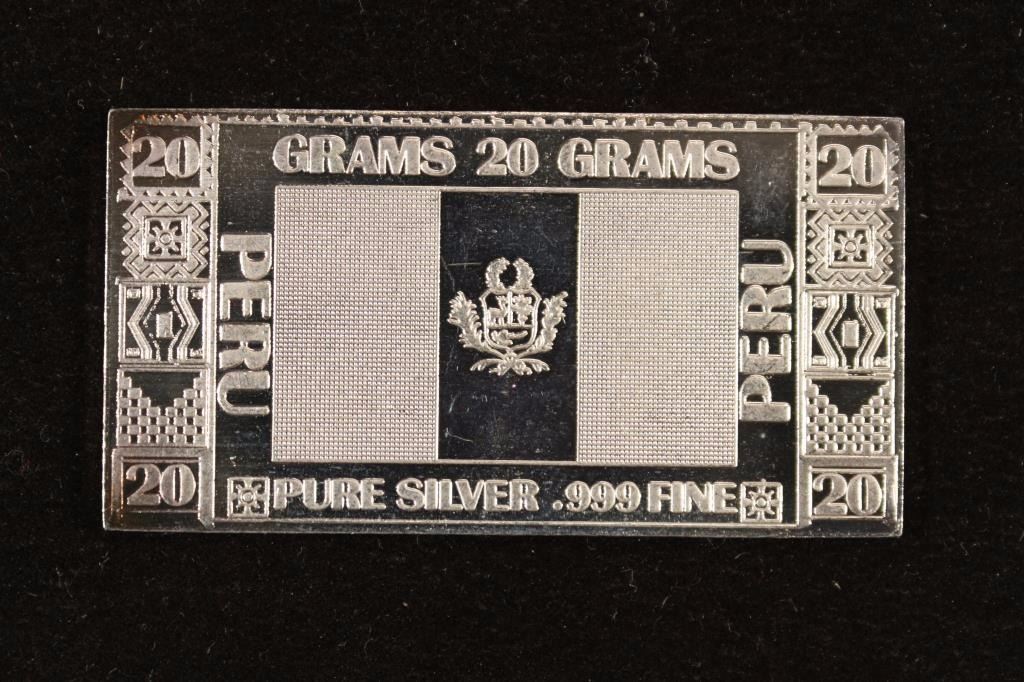 20 GRAMS .999 FINE SILVER INGOT PERU BY THE SILVER