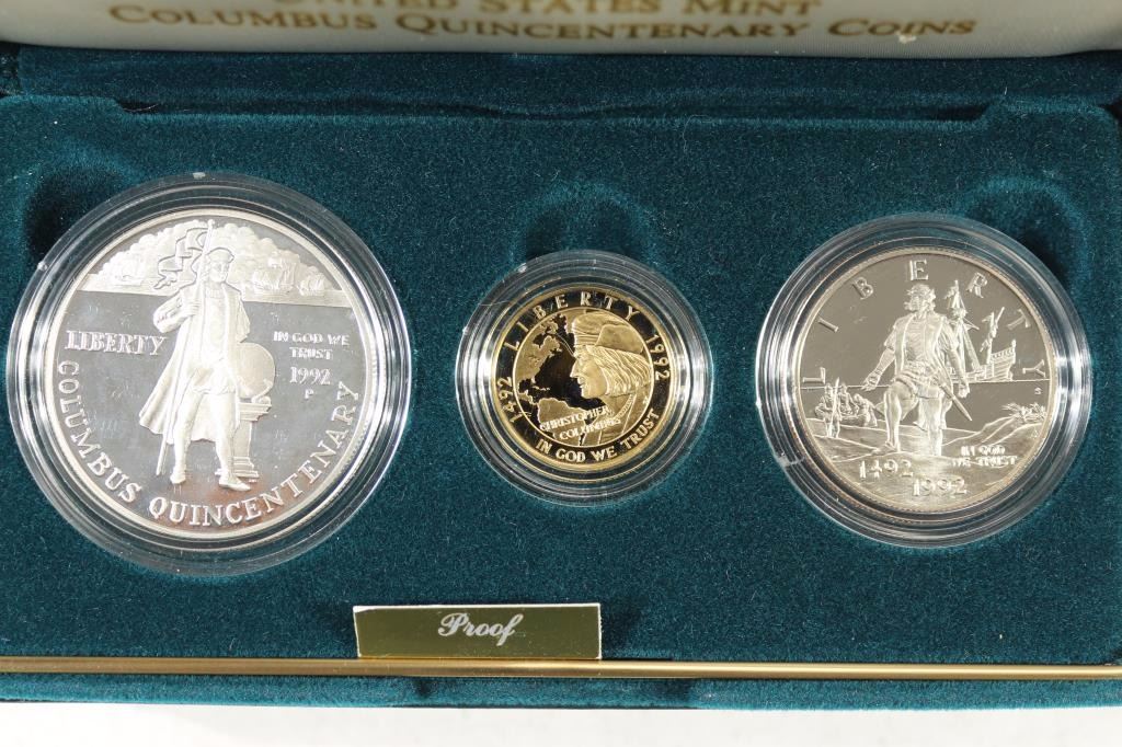 1992 GOLD & SILVER 3 COIN COLUMBUS QUINCENTENARY