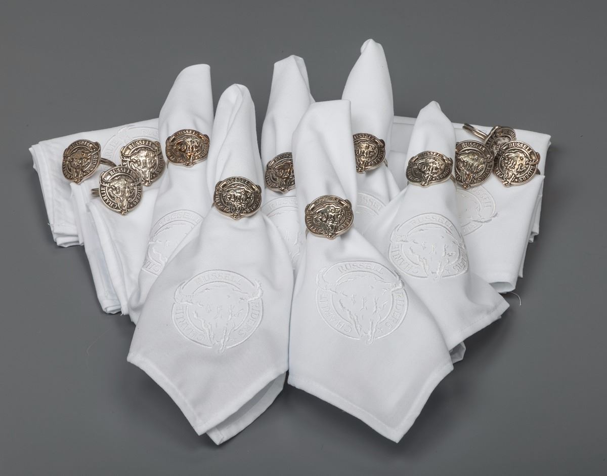 Charlie Russell Riders Fine Embroidered Napkins and Sterling Buffalo ...