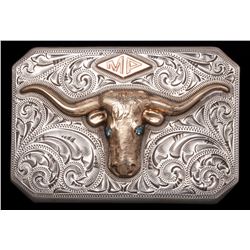 Edward H. Bohlin Silver & 14K Gold Longhorn Buckle