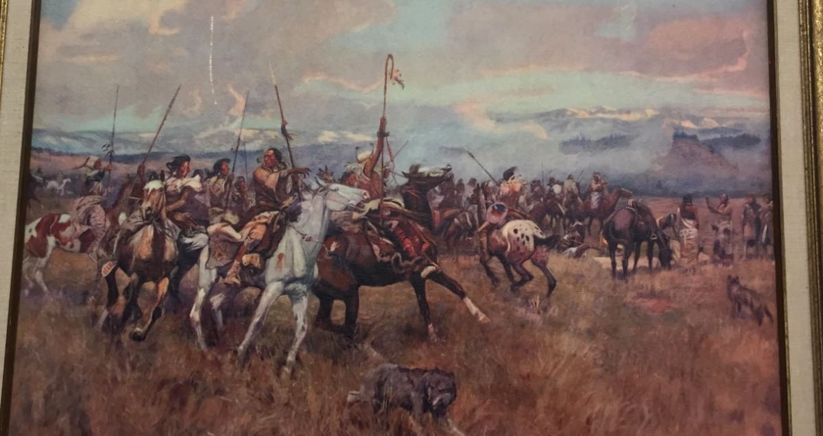 Vintage CM Russell Print on Board