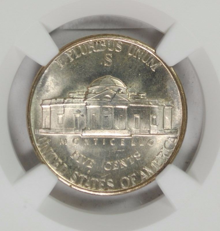 1943-S JEFFERSON NICKEL MINT ERROR REVERSE STRUCK THRU NGC MS-65 FULL STEPS
