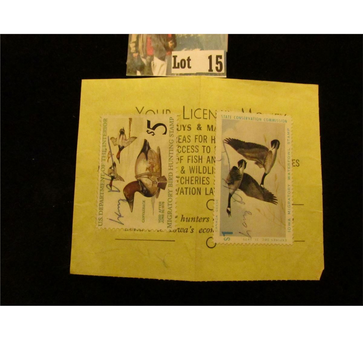1975 Iowa Hunting License with both RW42 Federal Migratory Waterfowl ...