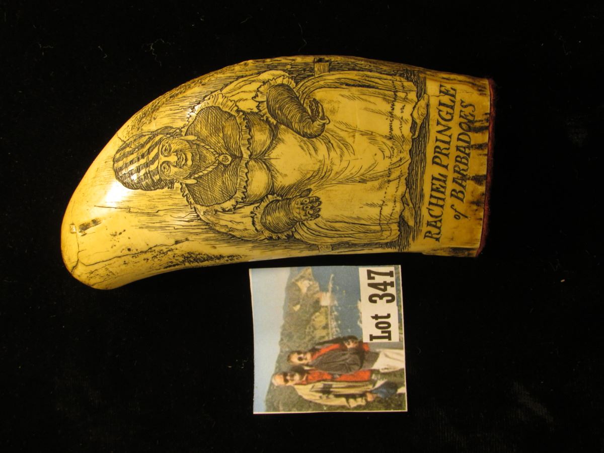 Faux Sperm Whale Engraved Ivory of "Rachel Pringle of Barbadoes. Ms ...