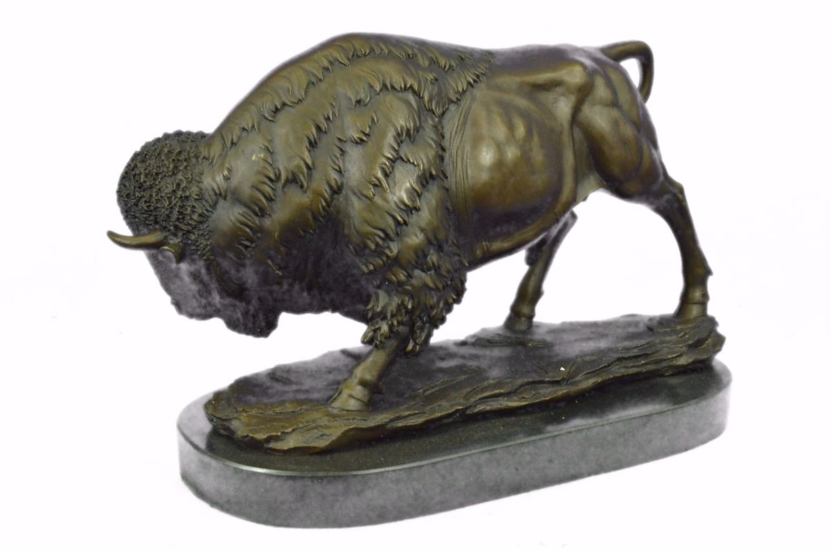 Animal edition American Buffalo Bison Art Deco Sculpture on Marble Base ...
