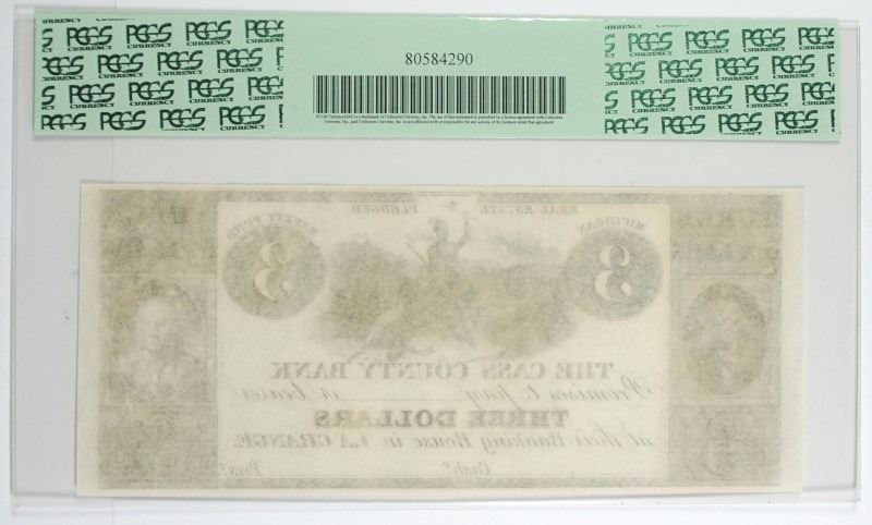 1800'S 3-DOLLAR CASS COUNTY BANK ( La GRANDE, MI ) NOTE, PCGS 68 PPQ