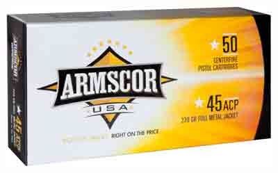 .45ACP, ARMSCOR, .45ACP, 230 Grain, Full Metal Jacket, (50) Fifty Per ...