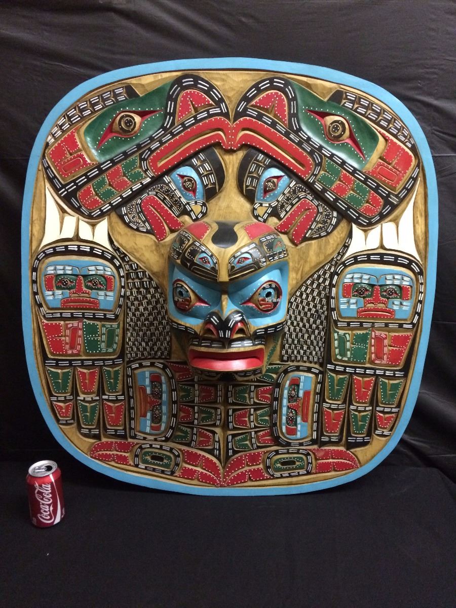LARGE NATIVE ART MOON MASK 2 EAGLES BY JIMMY JOSEPH