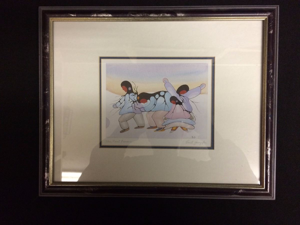 SIGNED & FRAMED NATIVE ART BY CECIL YOUNGFOX "SKIN POINT DANCERS"