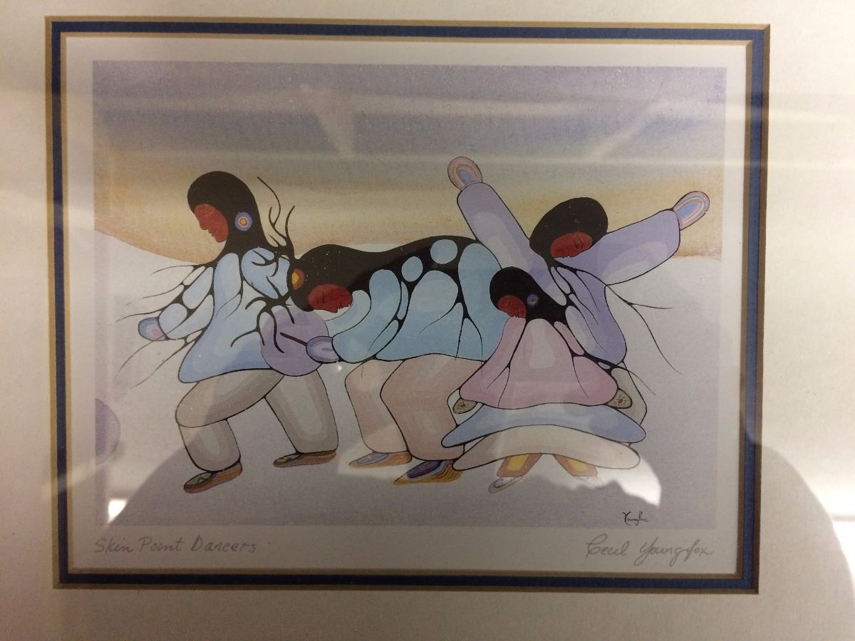 SIGNED & FRAMED NATIVE ART BY CECIL YOUNGFOX "SKIN POINT DANCERS"