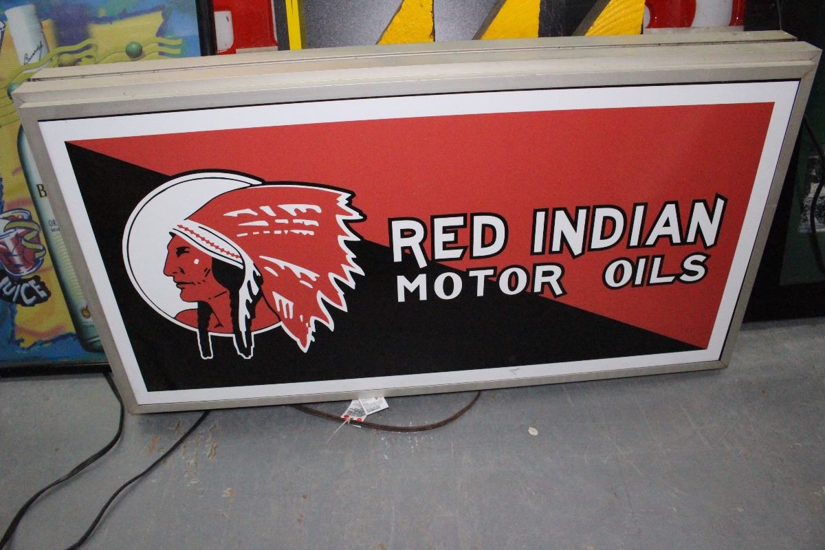 Lighted Red Indian Motor Oil Sign - Working