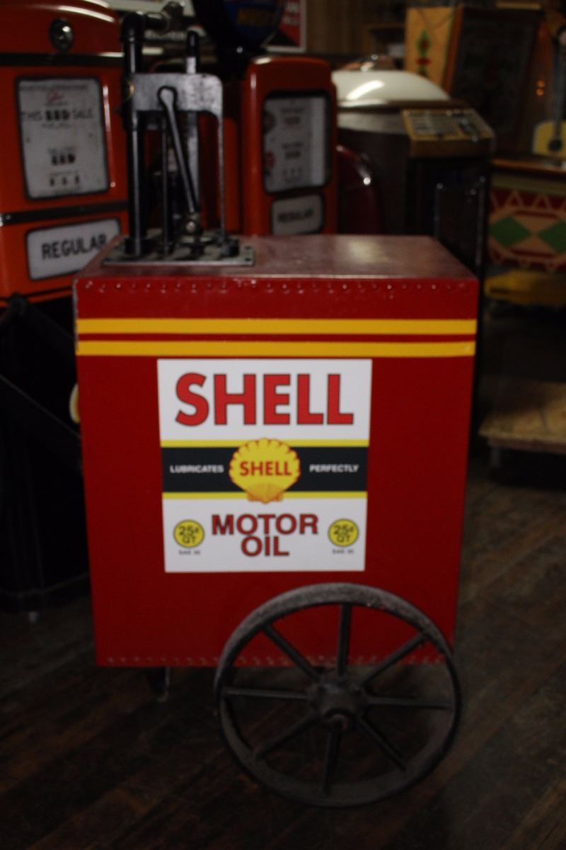 Shell Oil Storage with Bowser 1885 Self-Measuring Pump, S.F. Bowser & Co.