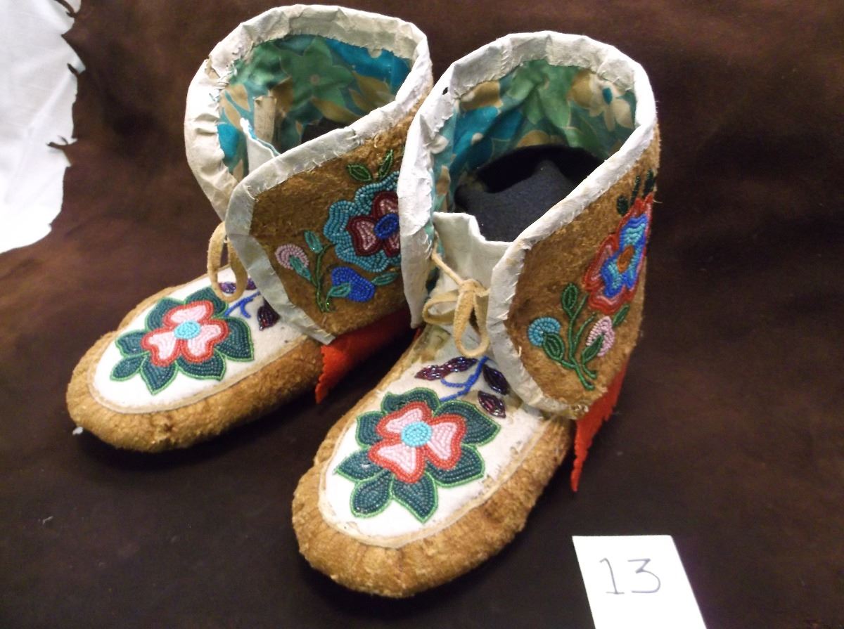 Cree Beaded High Top Moccasins 11"L