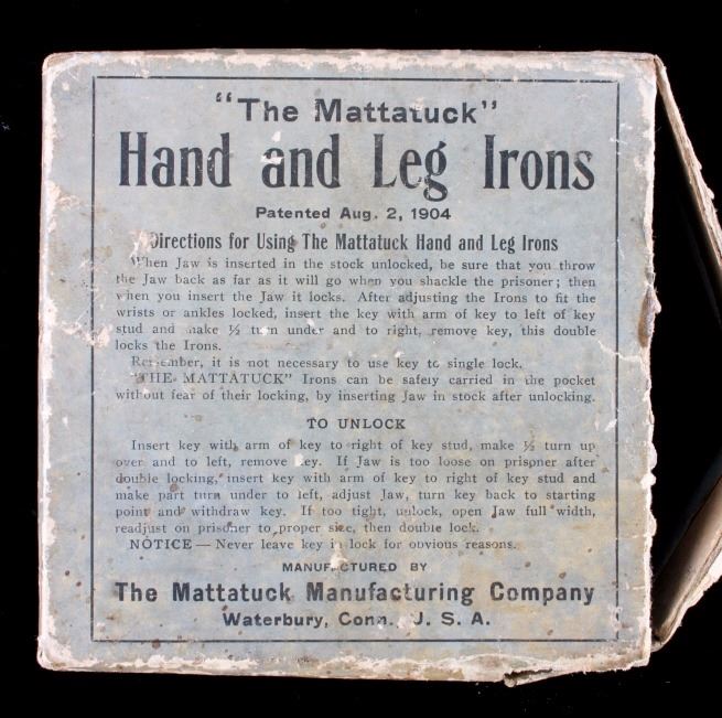 Antique Mattatuck Handcuffs w/ Box & Key